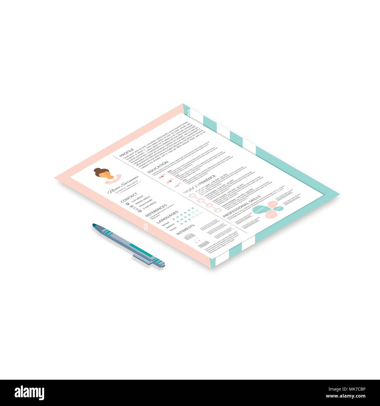 Feminine resume with infographic design. Stylish CV set for women ...