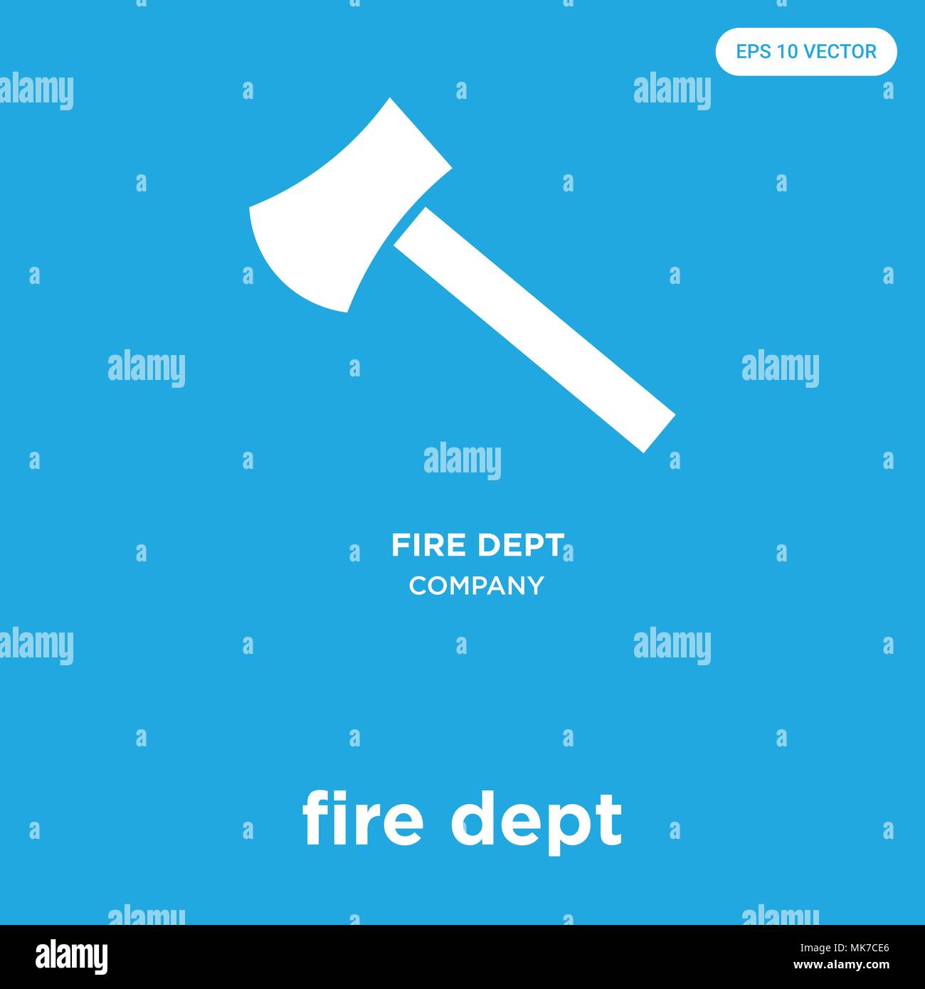 fire dept vector icon isolated on blue background, sign and symbol ...