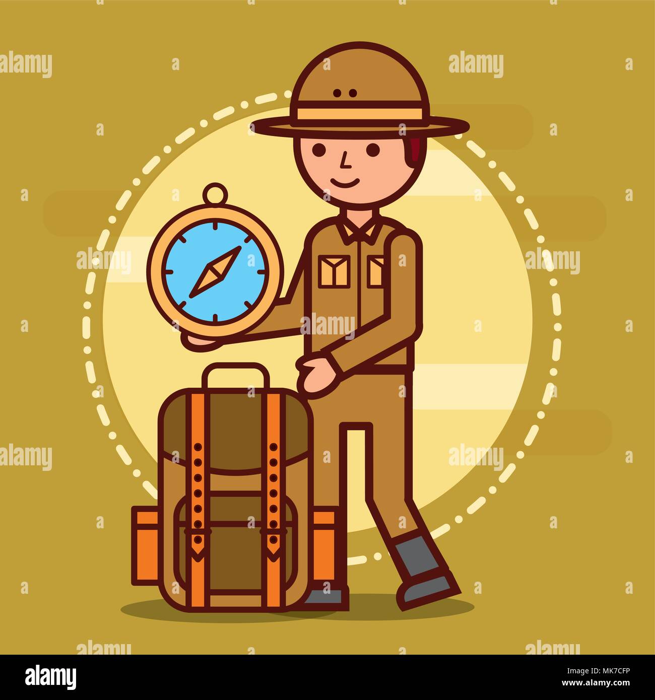 safari boy explorer backpack and compass vector illustration Stock ...