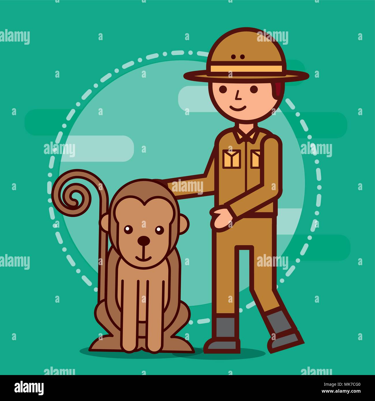 safari boy explorer and monkey animal vector illustration Stock Vector ...