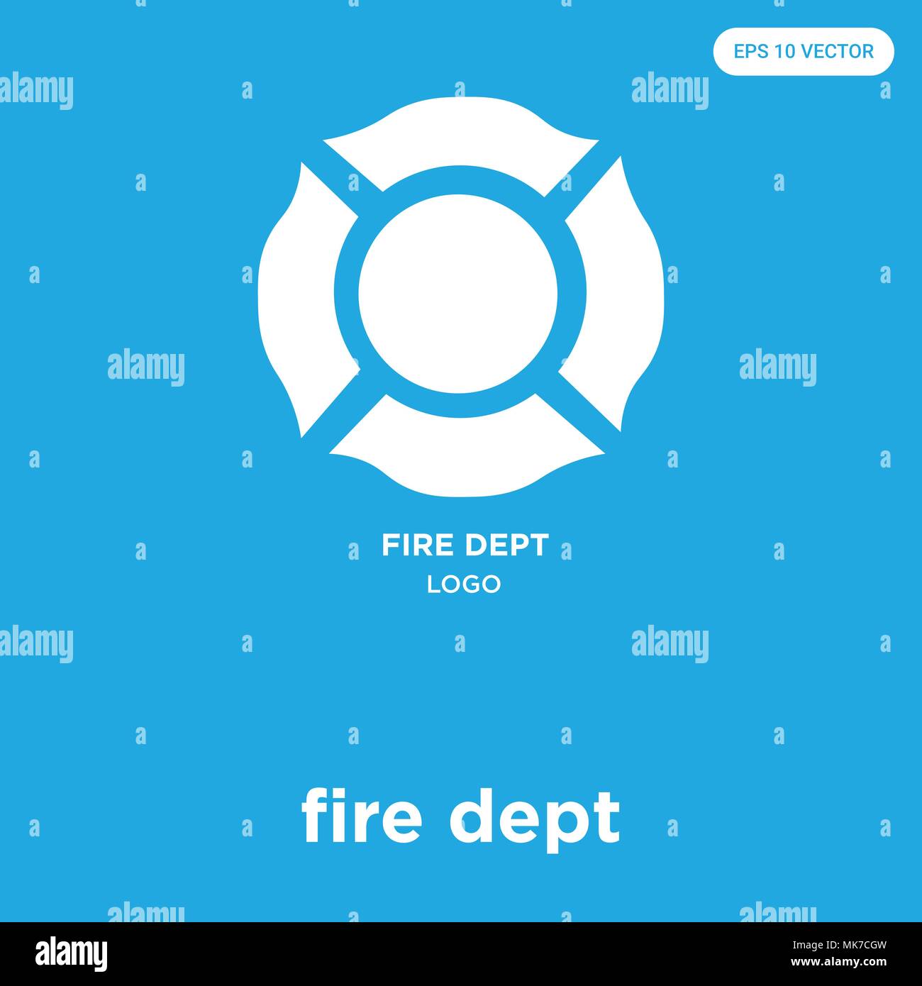 fire dept vector icon isolated on blue background, sign and symbol ...