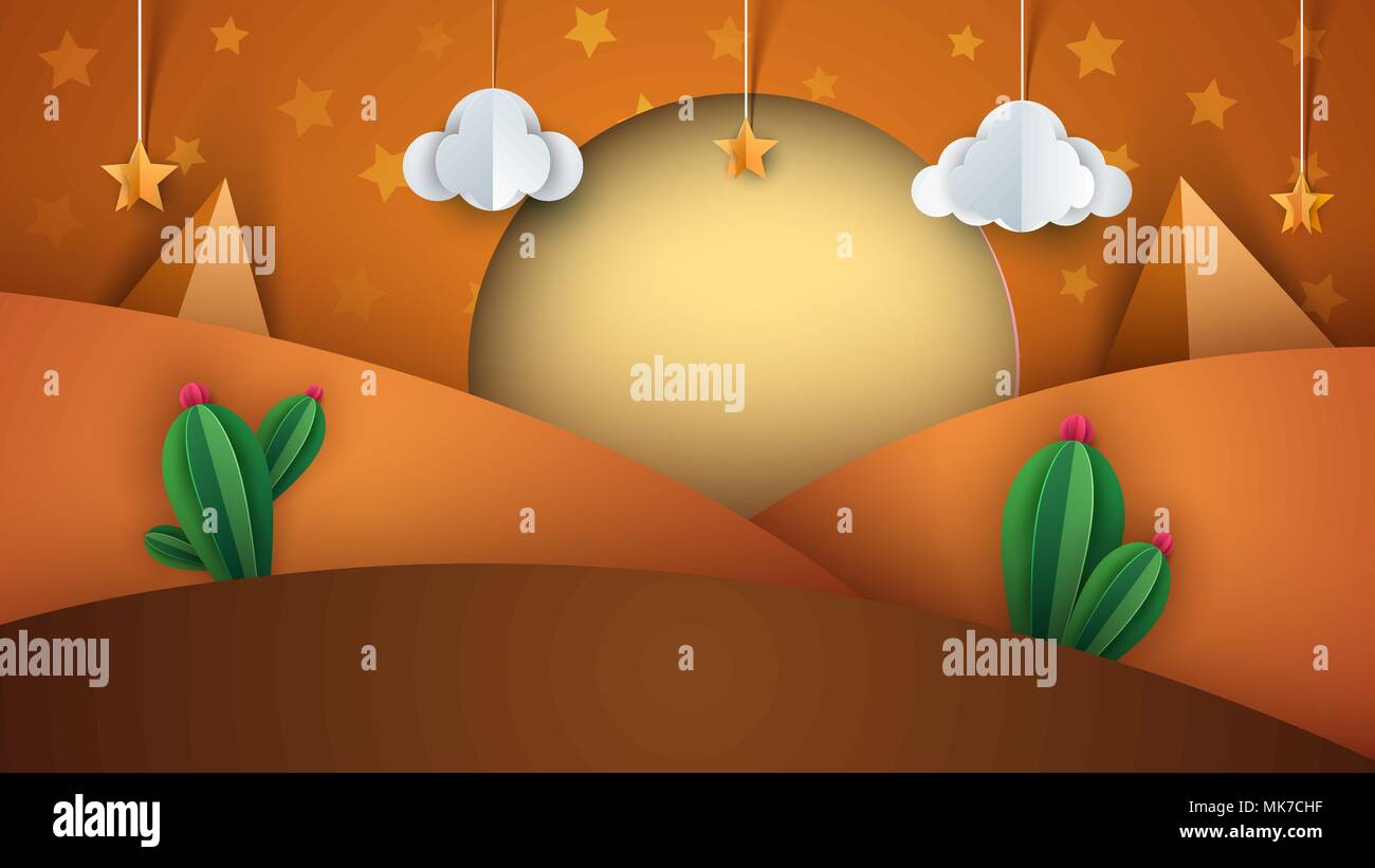 Desert landscape. Cartoon paper illstration Stock Vector Image & Art ...