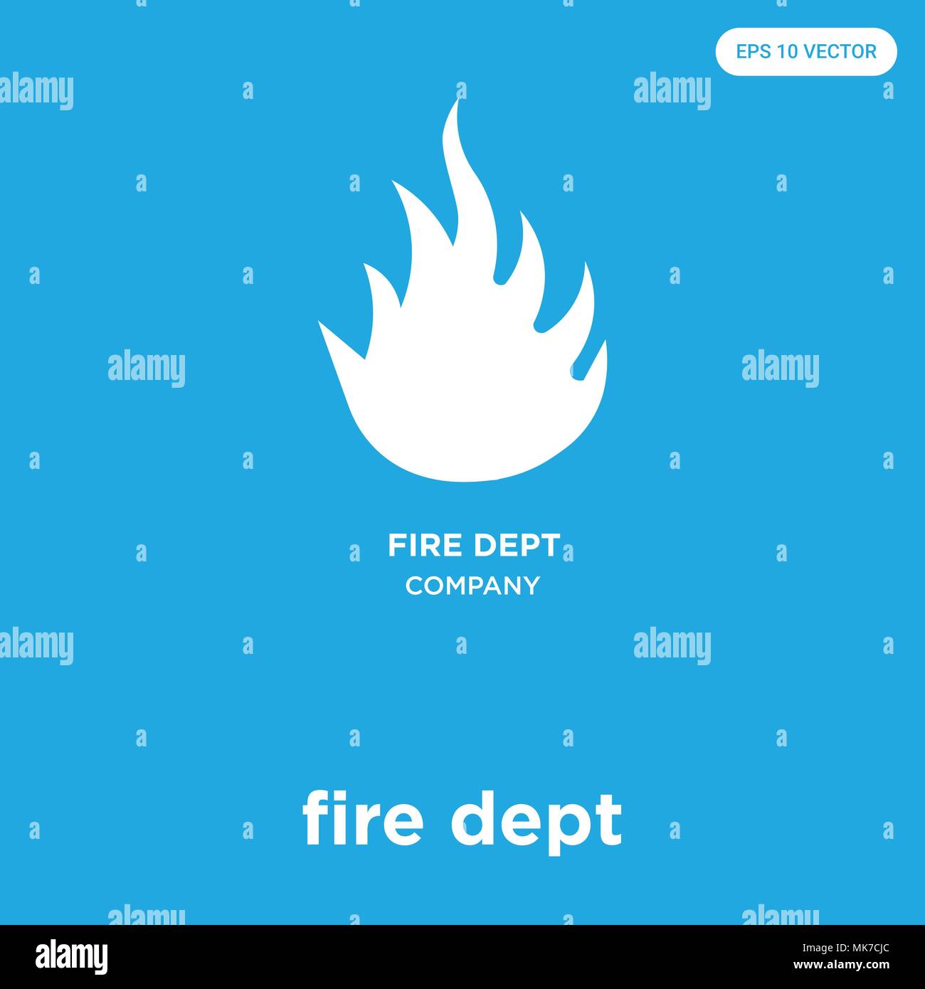 fire dept vector icon isolated on blue background, sign and symbol ...