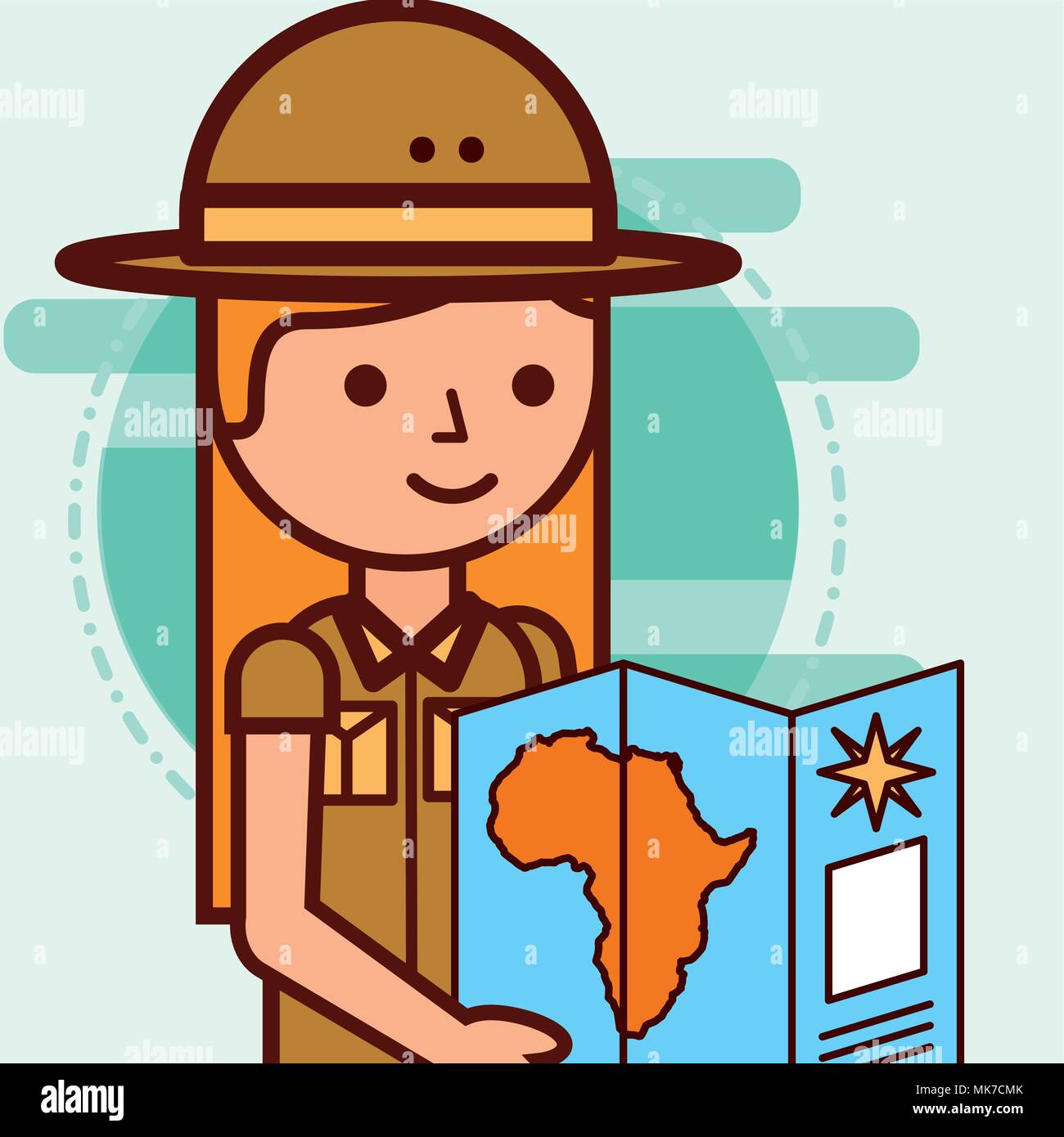 safari girl explorer looking african map travel vector illustration ...
