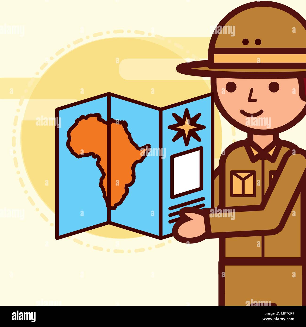 safari boy explorer wearing hat and map african vector illustration ...