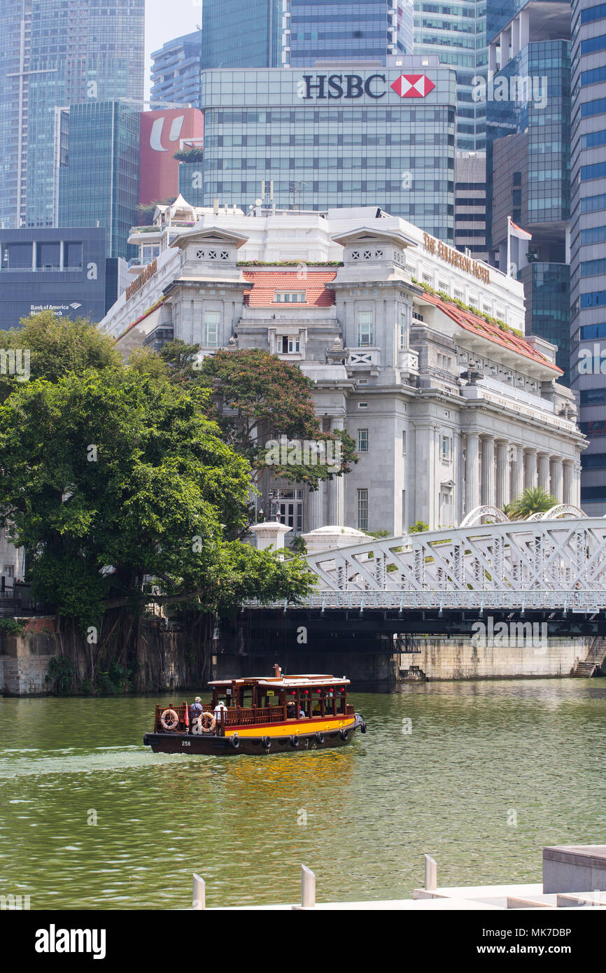 Vertical scene. Tourist can ride a bumboat for a river cruise along ...