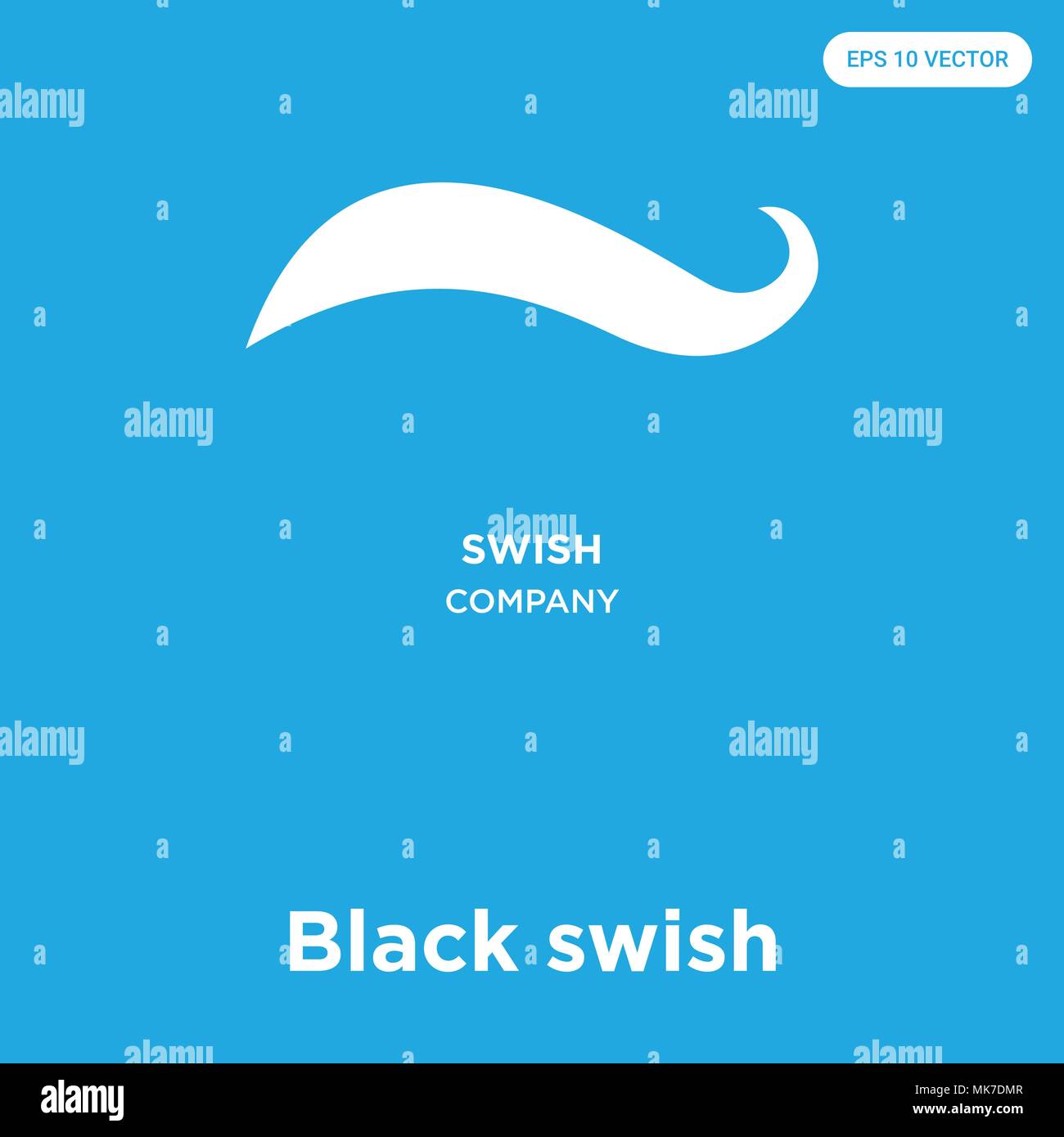Black swish vector icon isolated on blue background, sign and symbol ...