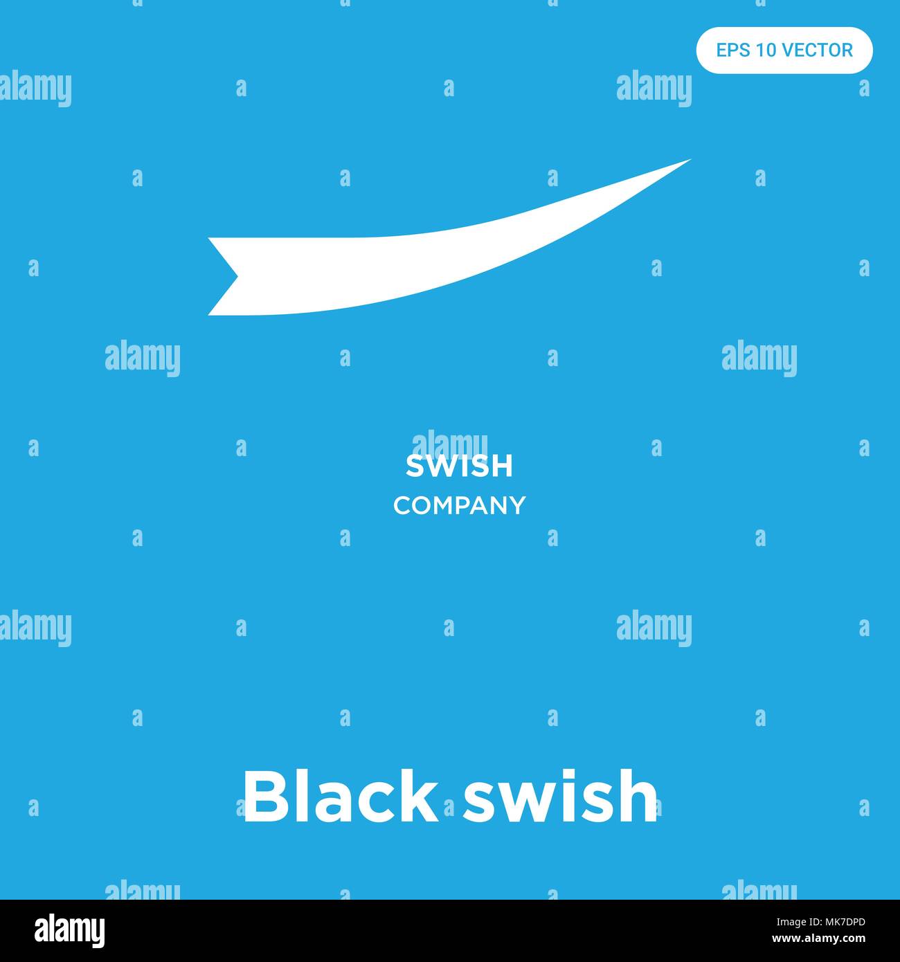 Black swish vector icon isolated on blue background, sign and symbol ...