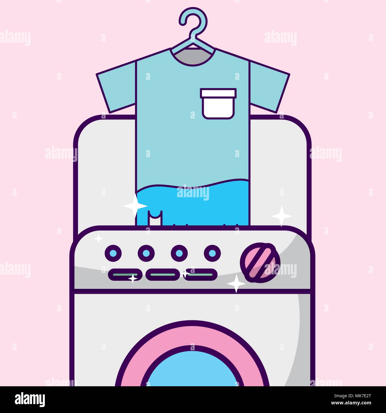 laundry cleaning t-shirt in washing machine vector illustration Stock ...
