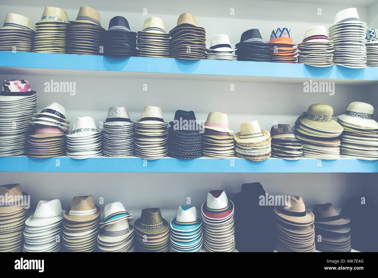 Handmade Panama Hats at the traditional outdoor market. Popular ...