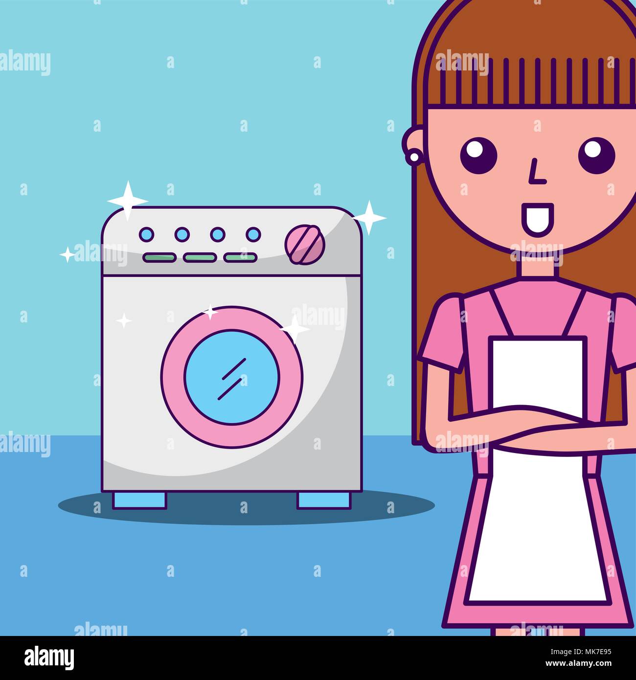 laundry cleaning cleaner girl washing machine vector illustration Stock ...