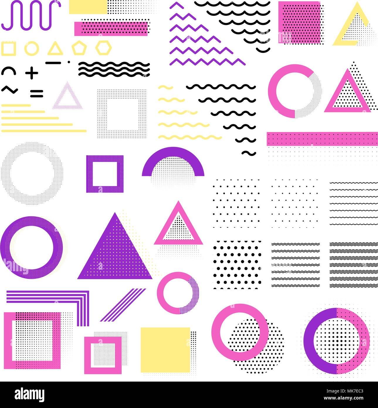 Set of modern abstract halftone and memphis style elements for posters ...