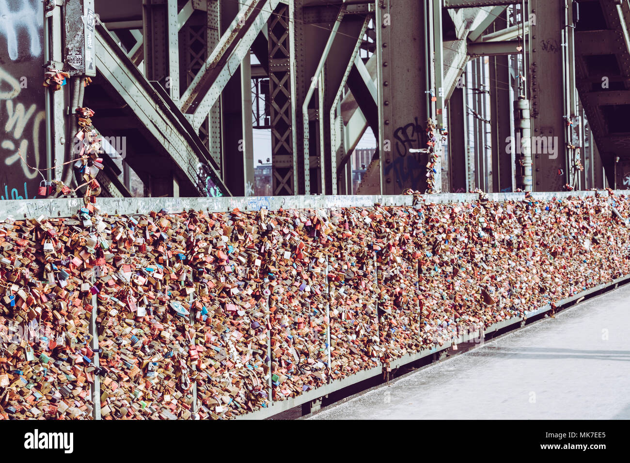 COLOGNE, GERMANY - FEBRUARY 19, 2018: Thousands of love locks which ...