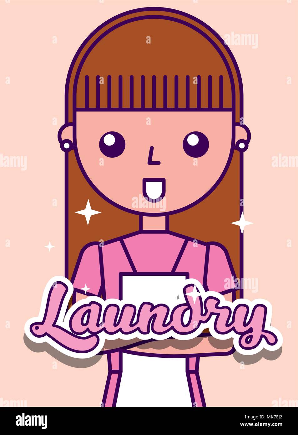 laundry cleaner girl cartoon cleaner character vector illustration ...