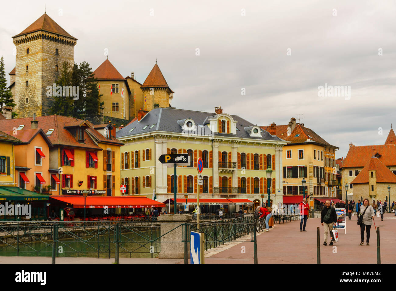 Annecy, France - May 01, 2018: Medieval old town and the tower of ...