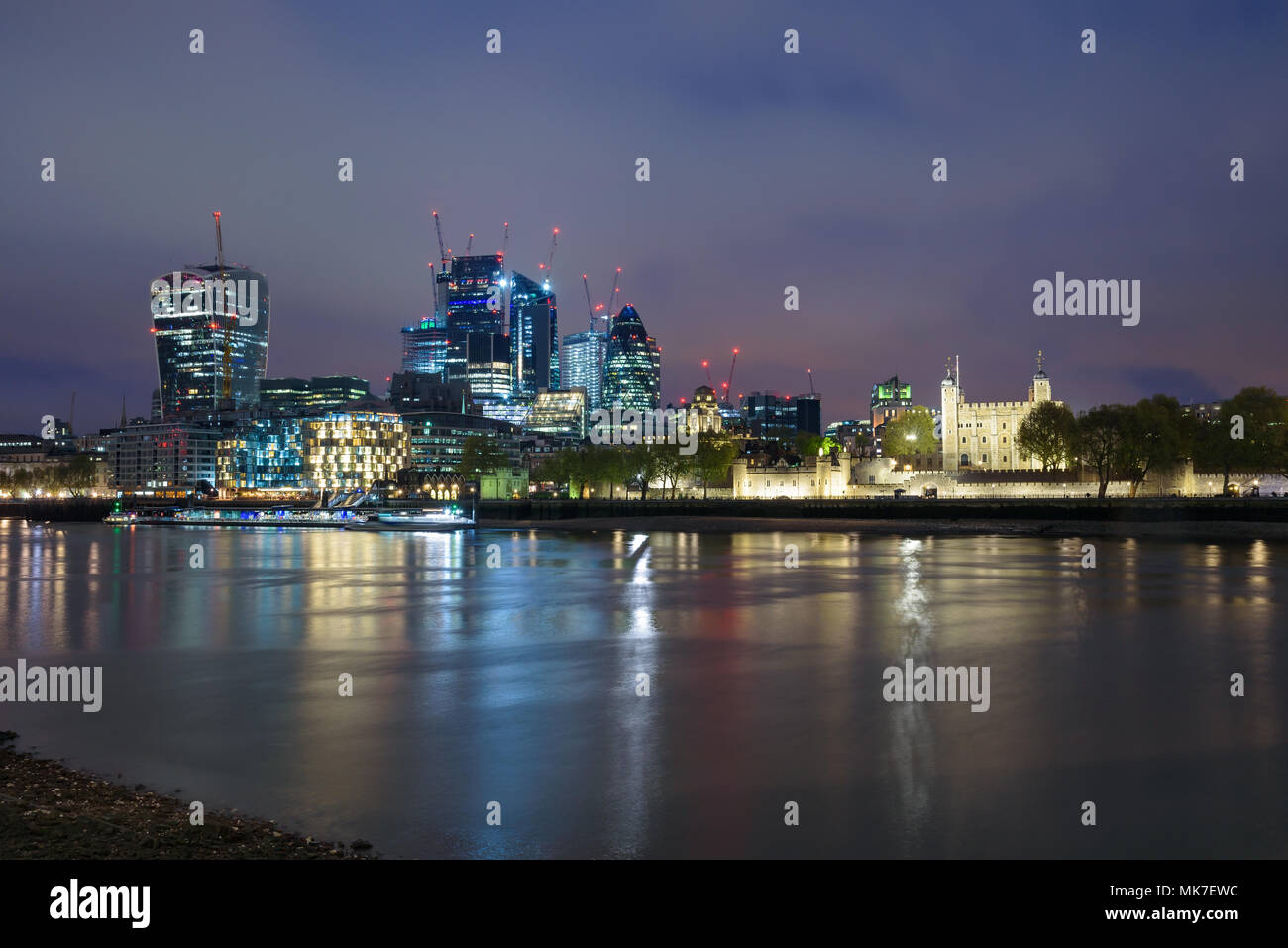 Colorful London skyline at cloudy night, United Kingdom Stock Photo - Alamy