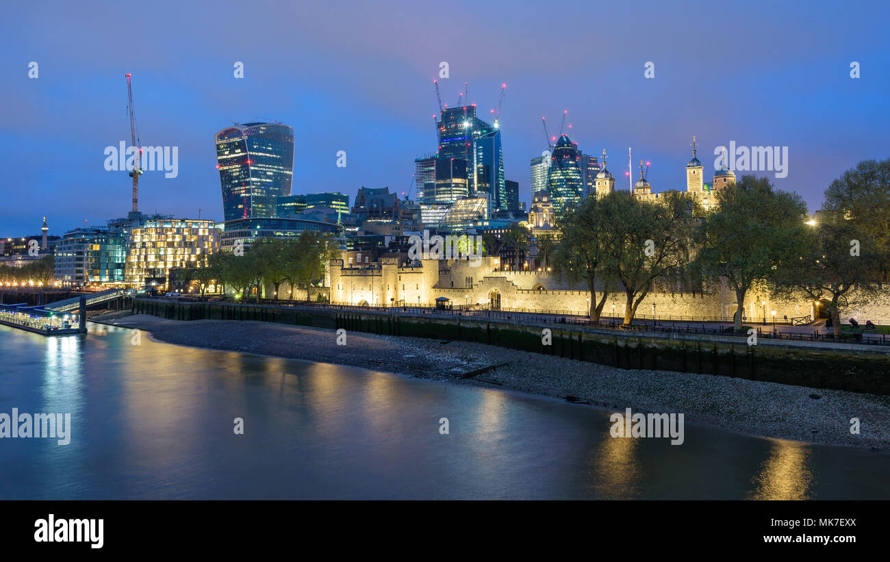 Colorful London skyline at cloudy night, United Kingdom Stock Photo - Alamy