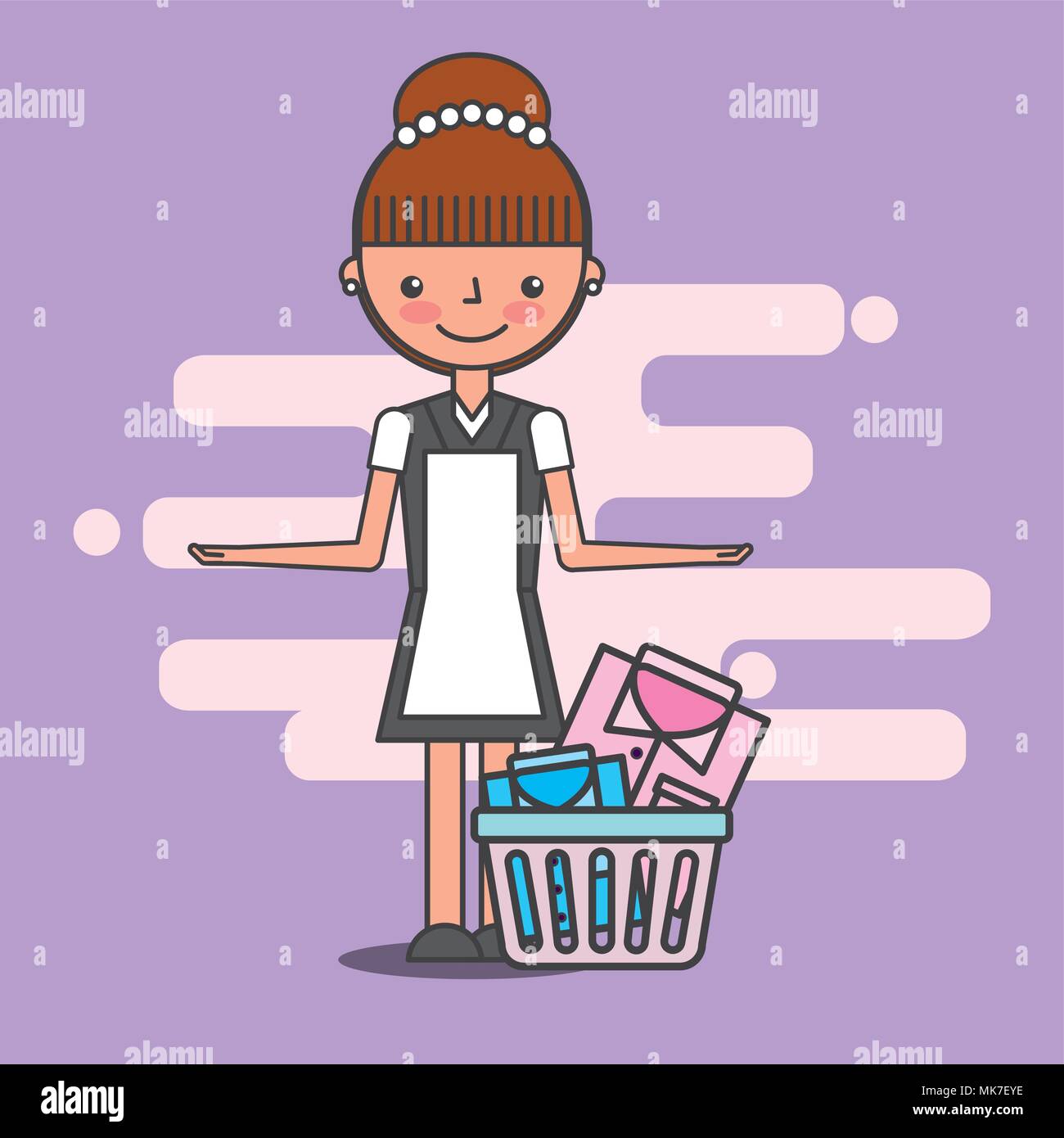 maid woman with basket laundry hotel service vector illustration Stock ...
