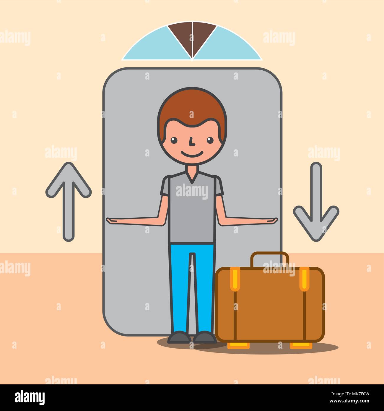 customer man in elevator with suitcase hotel service vector ...