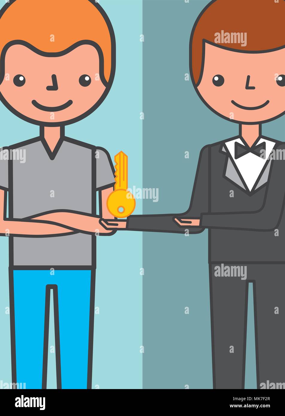 hotel manager man giving room key at customer vector illustration Stock ...