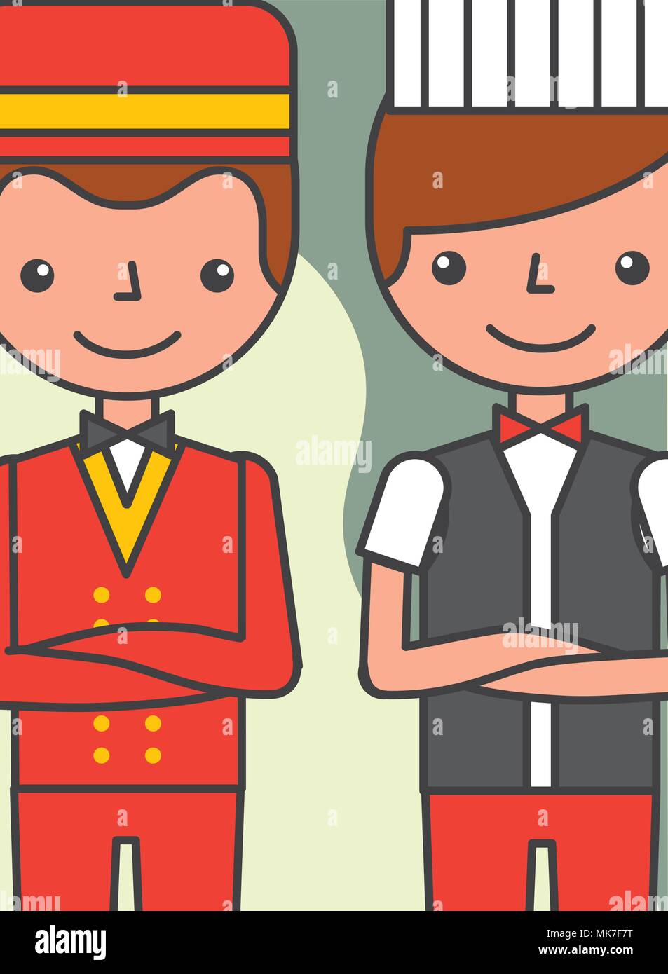 hotel service bellboy and waiter restaurant staff vector illustration ...