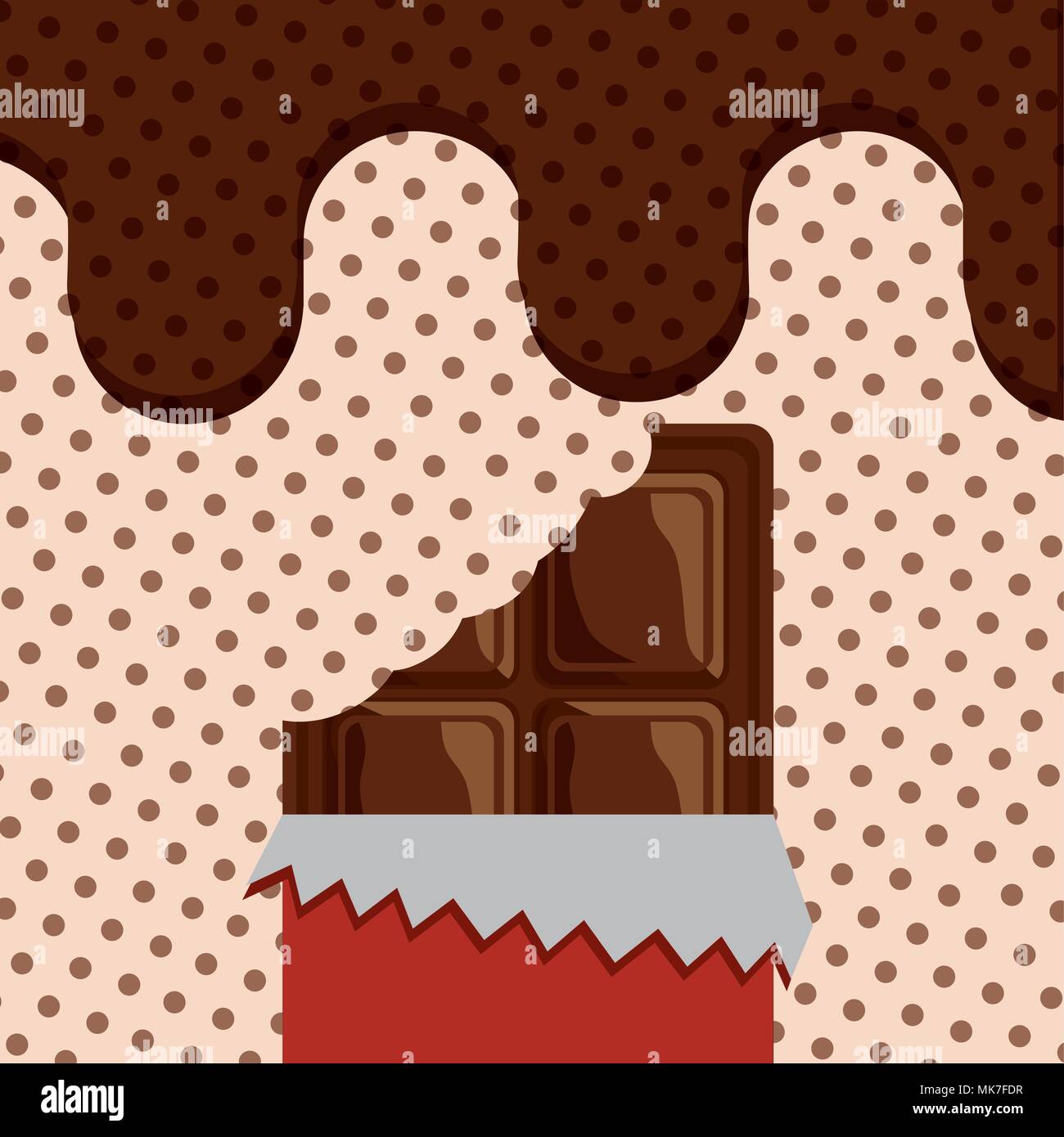 bite chocolate bar melted dots background vector illustration Stock ...