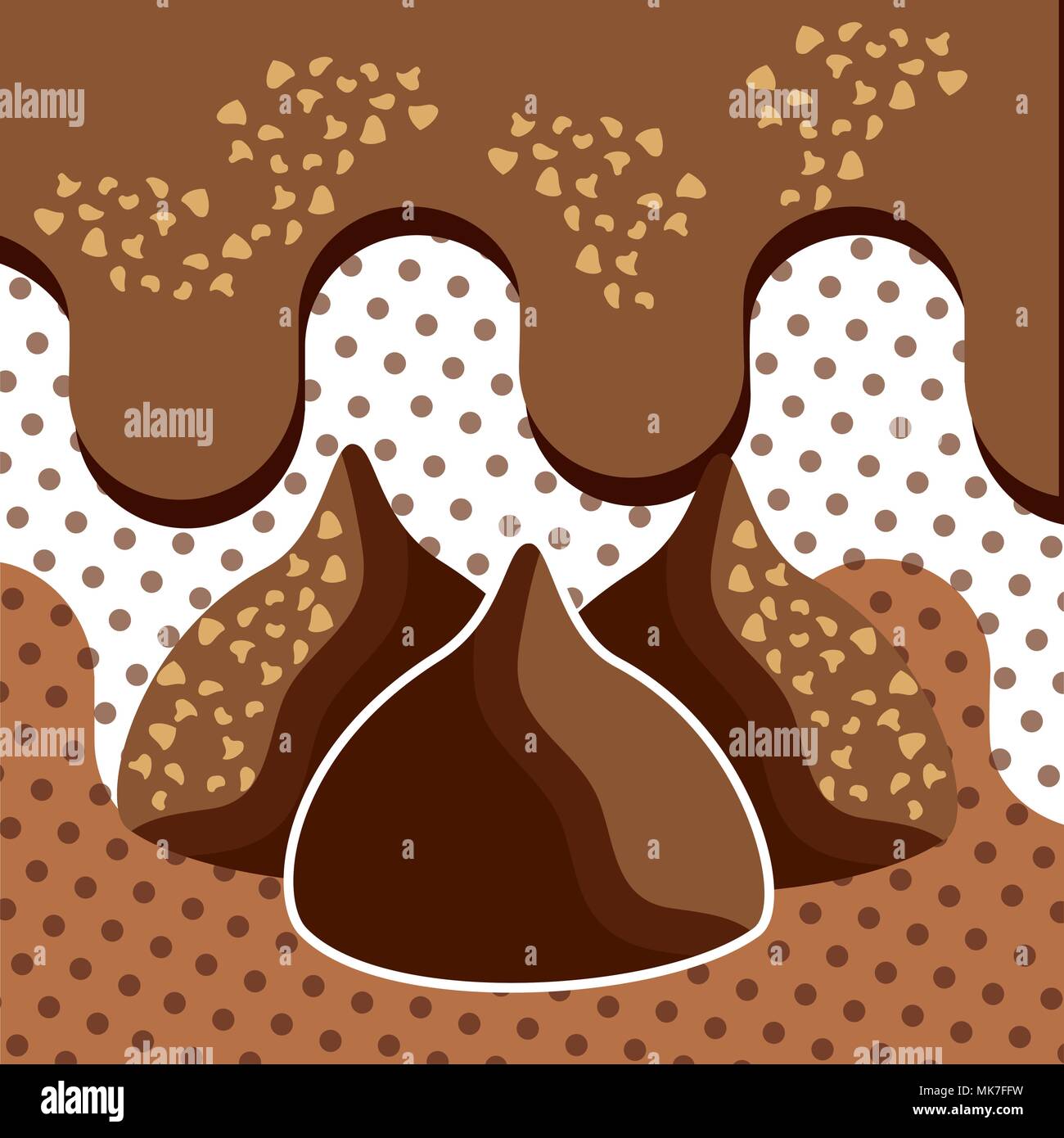 chocolate candies with nuts melted dots background vector illustration ...