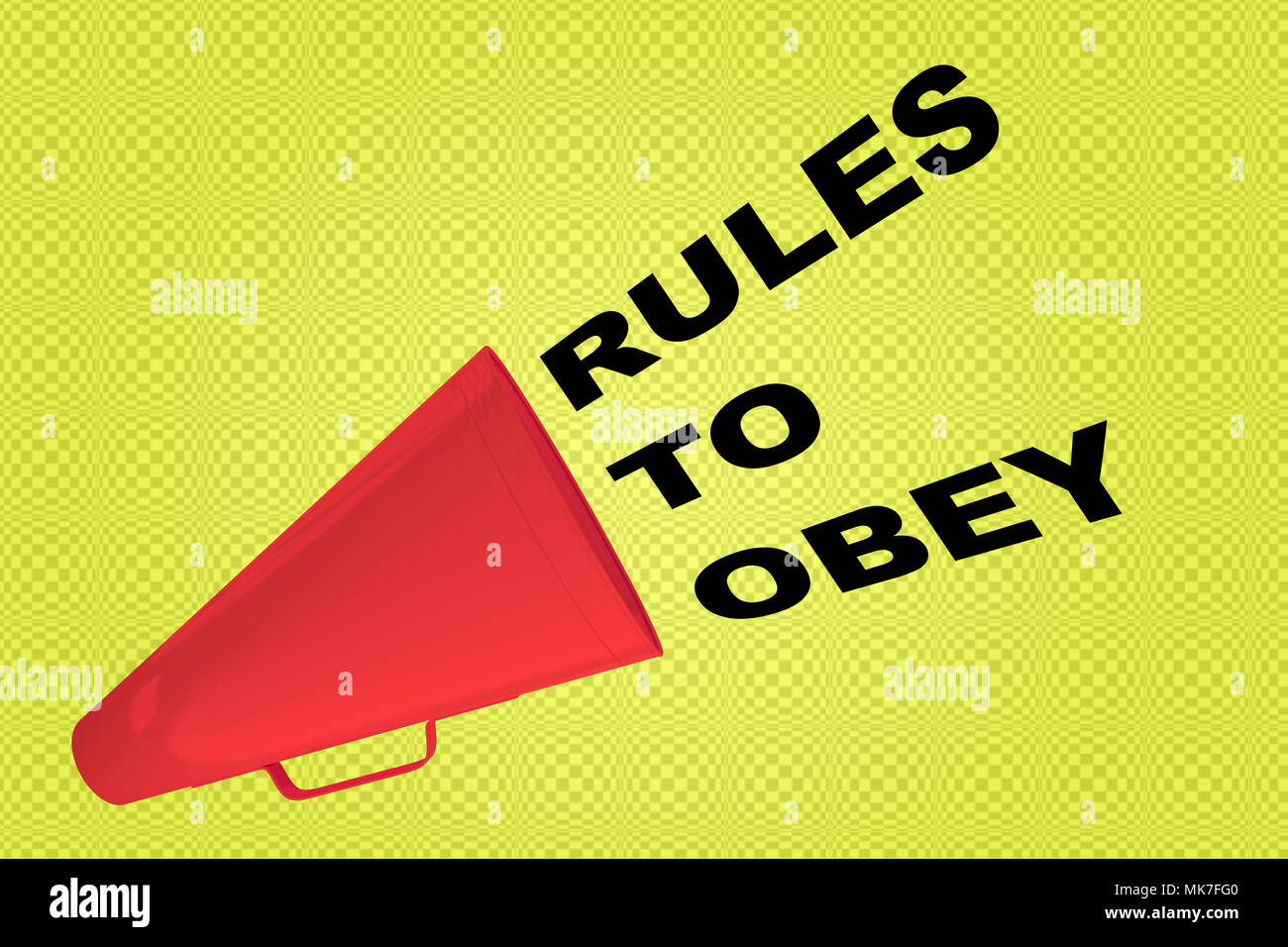 3D illustration of RULES TO OBEY title flowing from a loudspeaker Stock ...