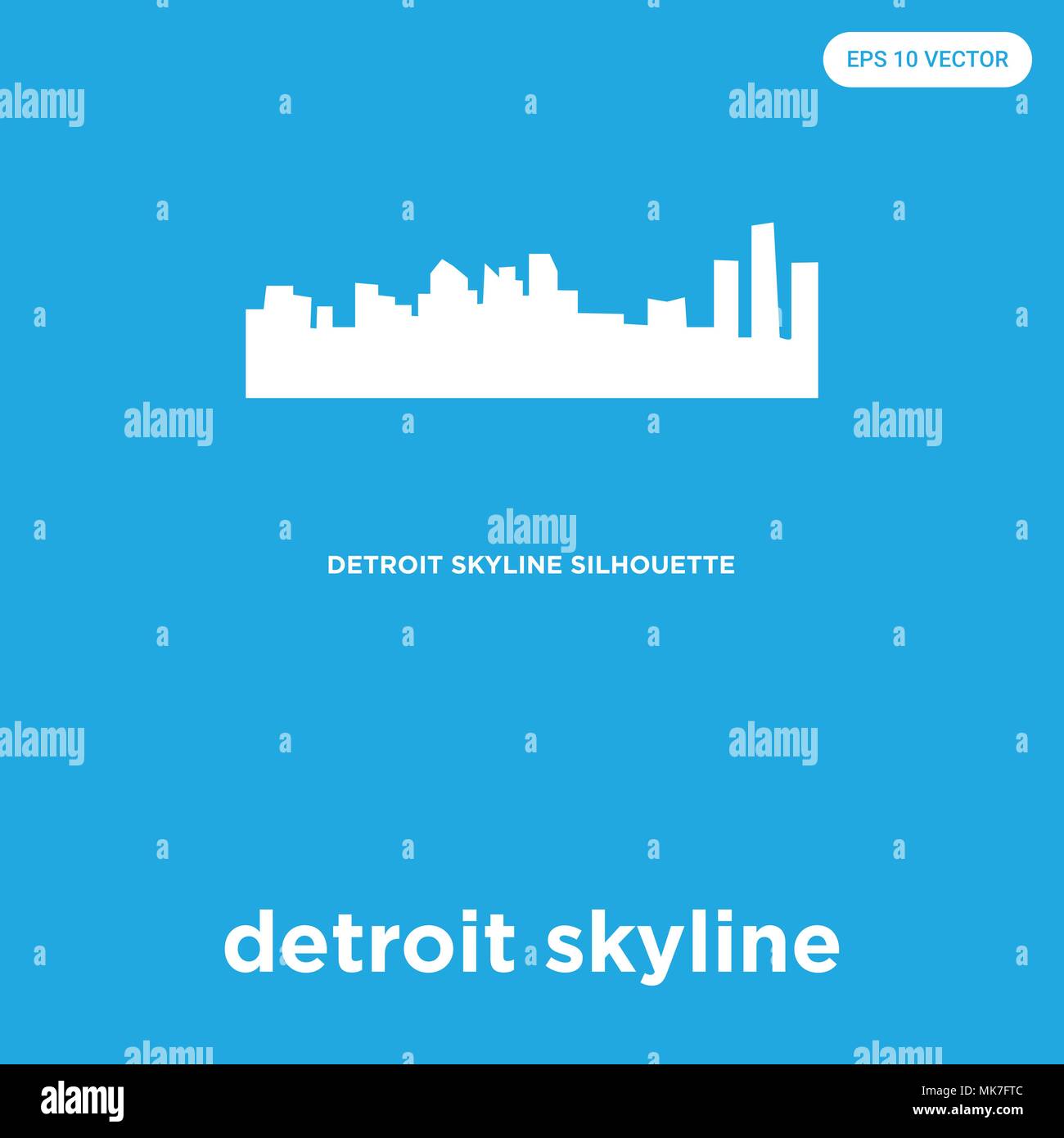 detroit skyline vector icon isolated on blue background, sign and ...
