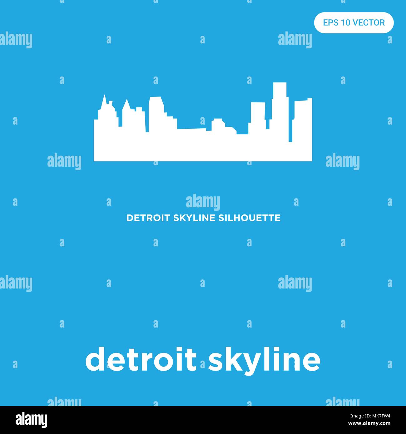 detroit skyline vector icon isolated on blue background, sign and ...