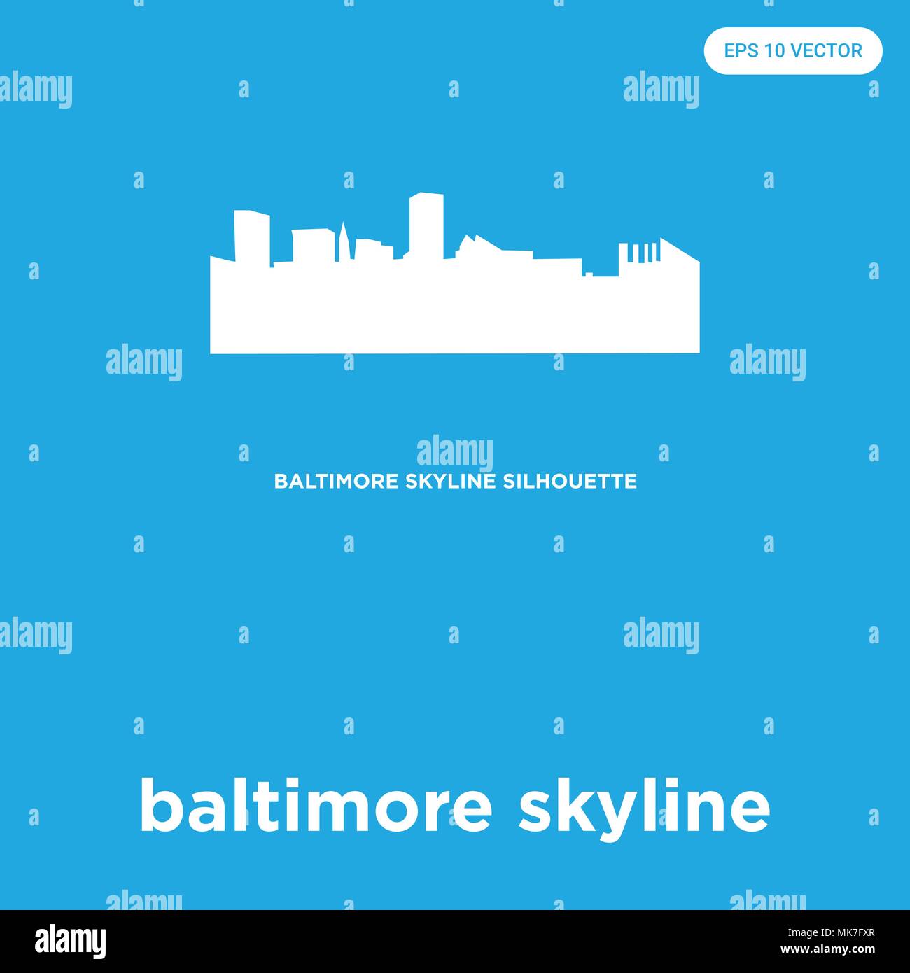 baltimore skyline vector icon isolated on blue background, sign and ...