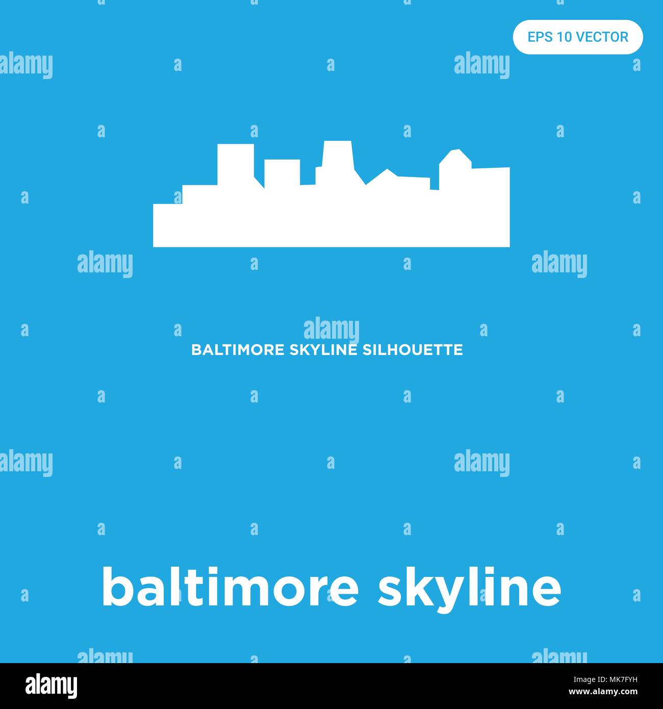 baltimore skyline vector icon isolated on blue background, sign and ...
