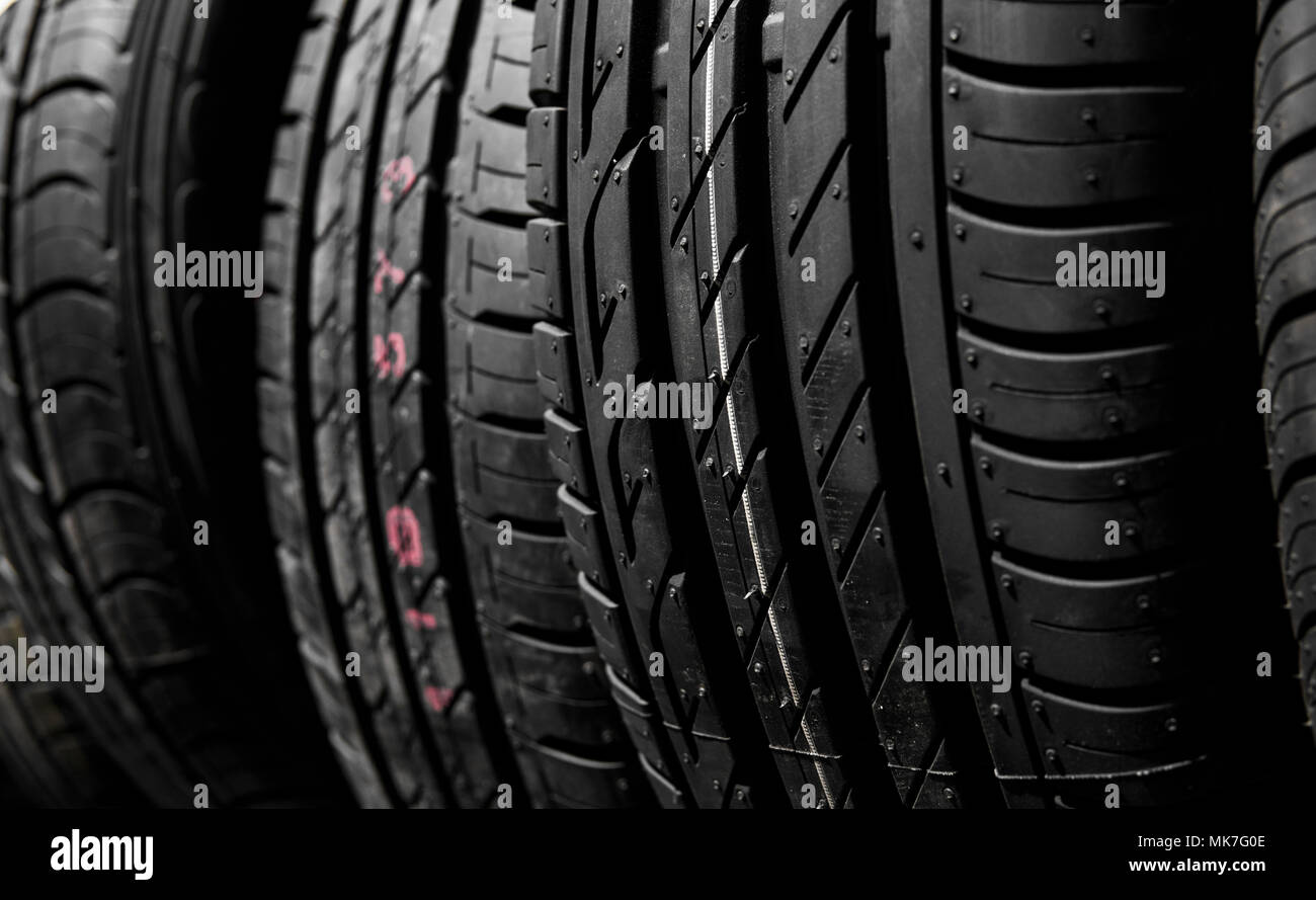 Protector of automobile tires. A number of automobile tires. Close up ...