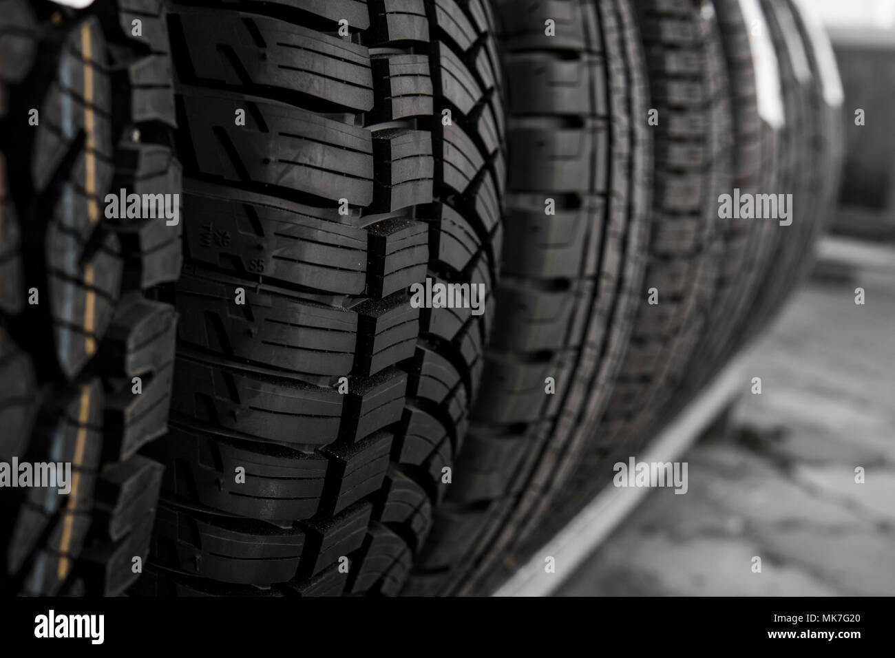 Protector of automobile tires. A number of automobile tires. Close up ...