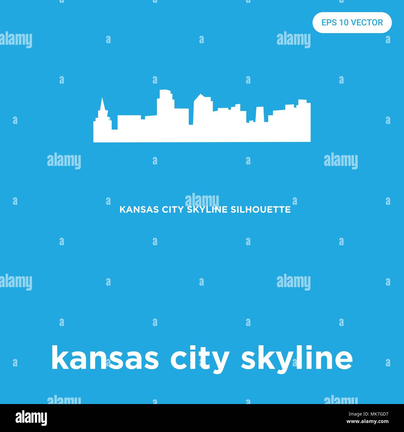 kansas city skyline vector icon isolated on blue background, sign and ...