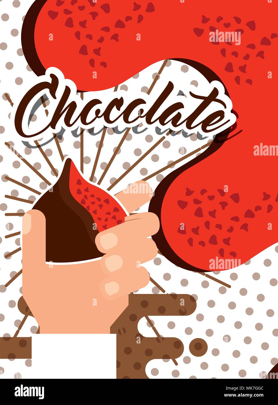 hand holding chocolate candy sweet glazed poster vector illustration ...