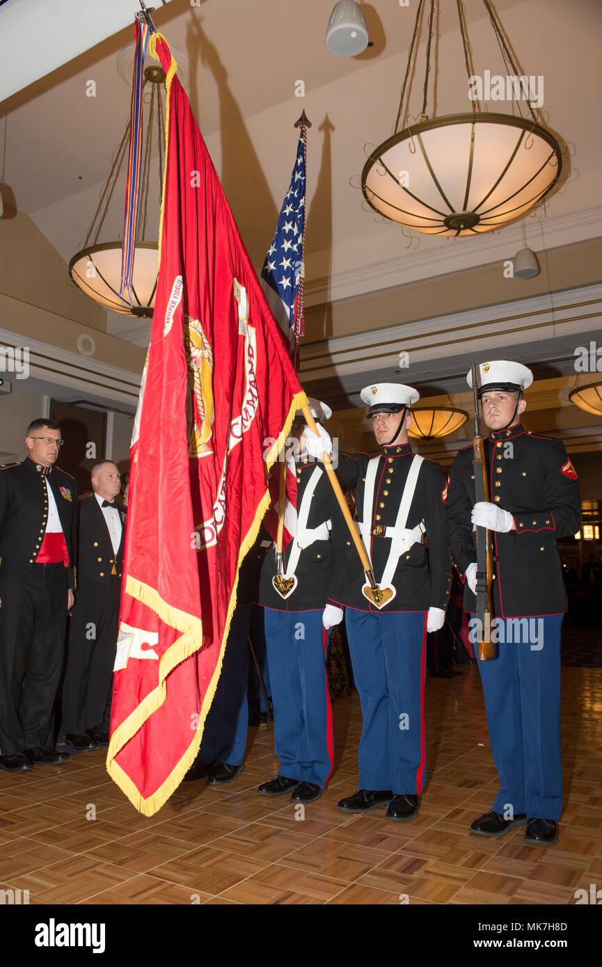 U.S. Marines with the Marine Corps Base Quantico Color Guard present ...