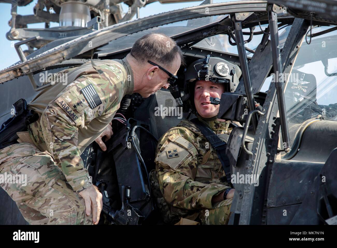 Gen. Robert B. Abrams, commander of U.S. Army Forces Command, speaks with Chief Warrant Officer ...