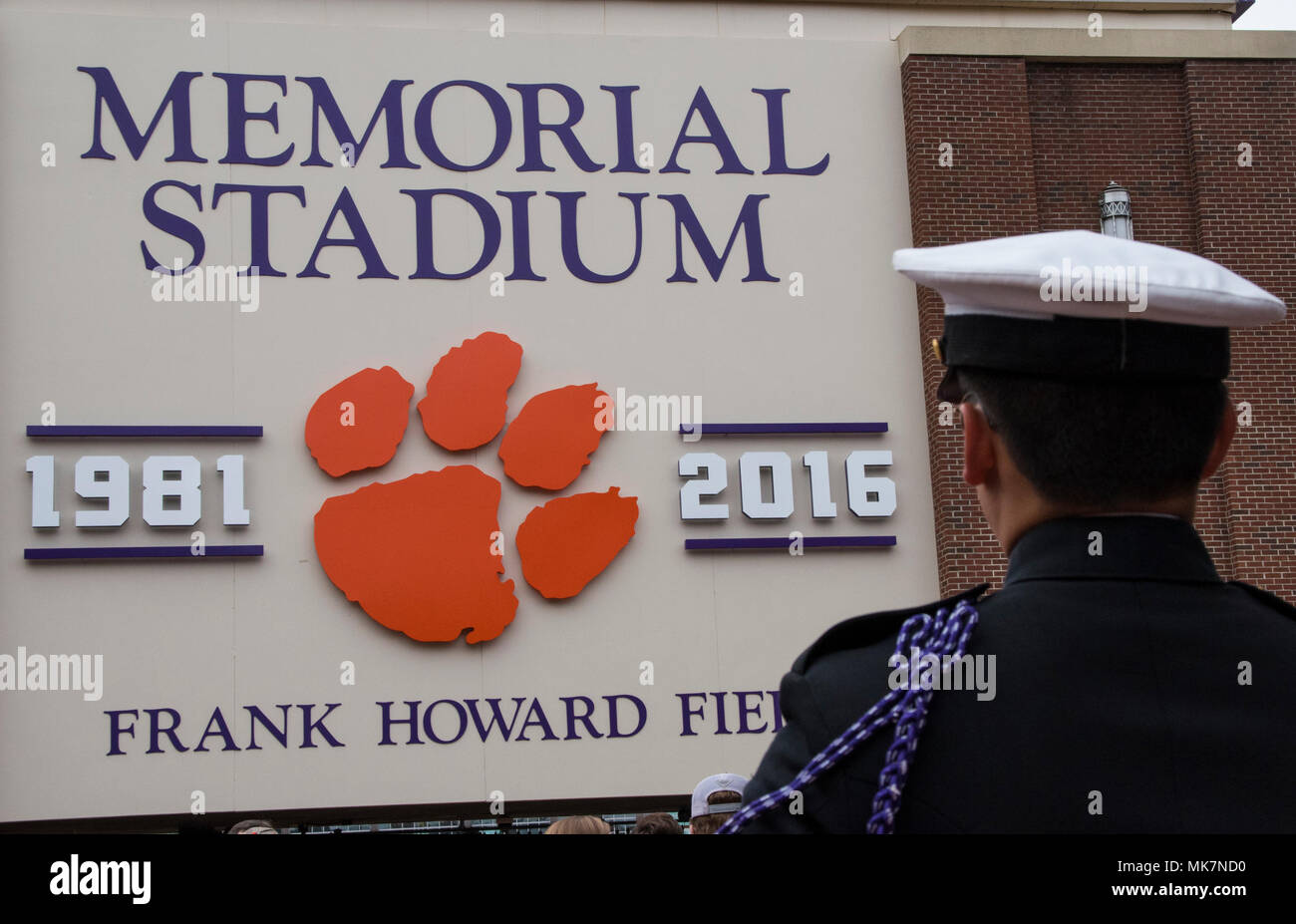 A member of Clemson's Pershing Rifles guards the Scroll of Honor ...