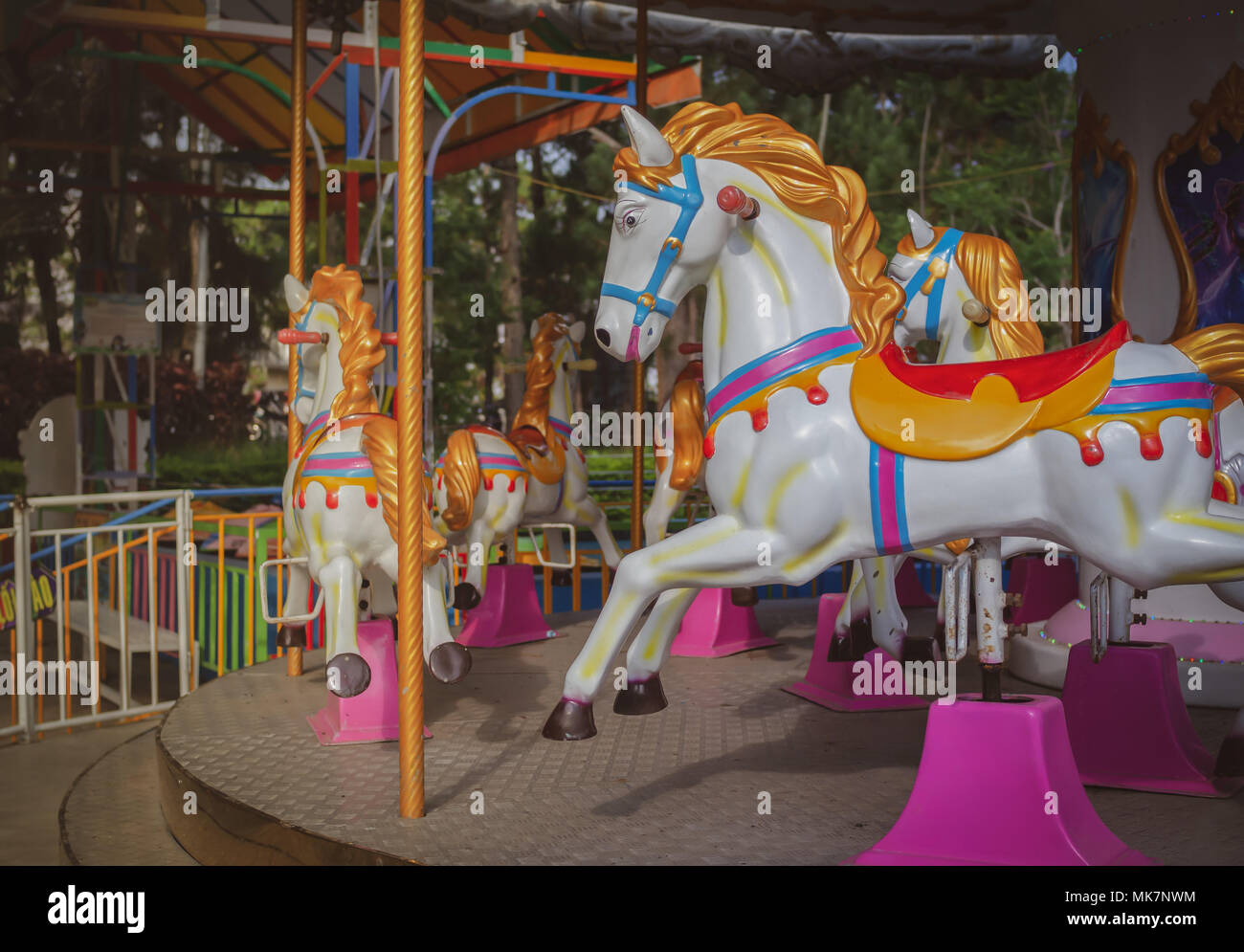 Traditional Carousel Horse on a Carnival Merry Go Round on Fun Fair in ...