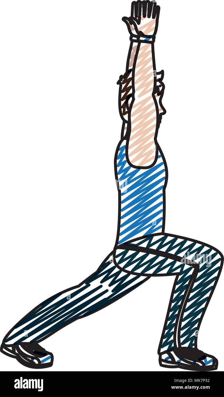 doodle fitness man with hands up and lunges each leg Stock Vector Image ...