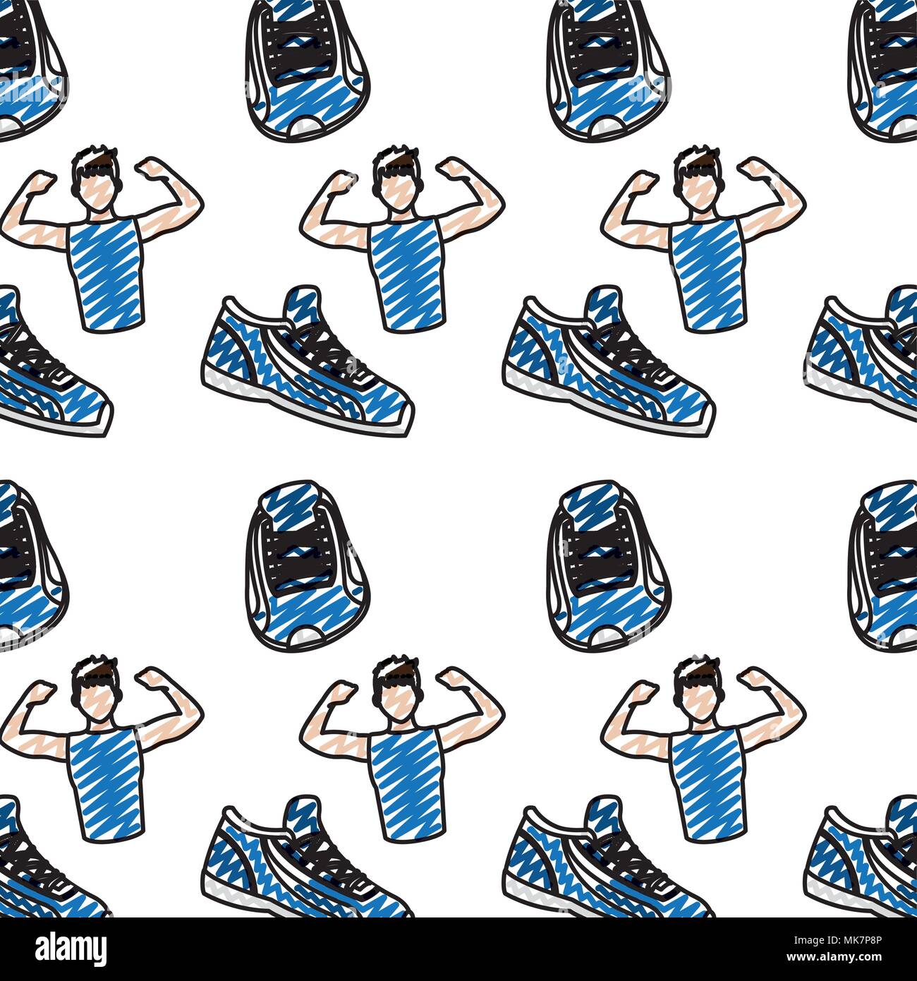 doodle fitness man training and sneakers background Stock Vector Image ...