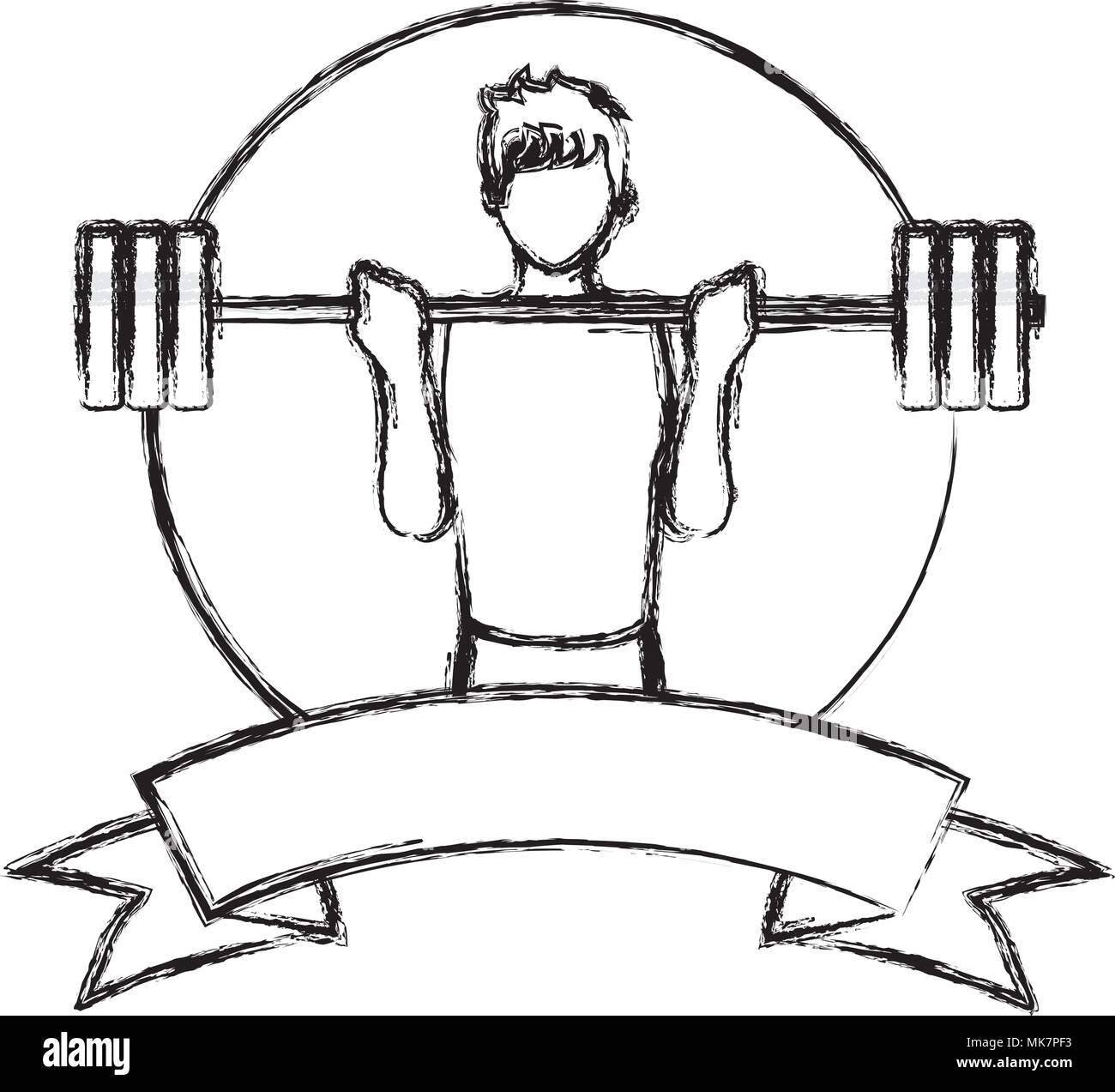 grunge fitness man with weight training and ribbon Stock Vector Image ...