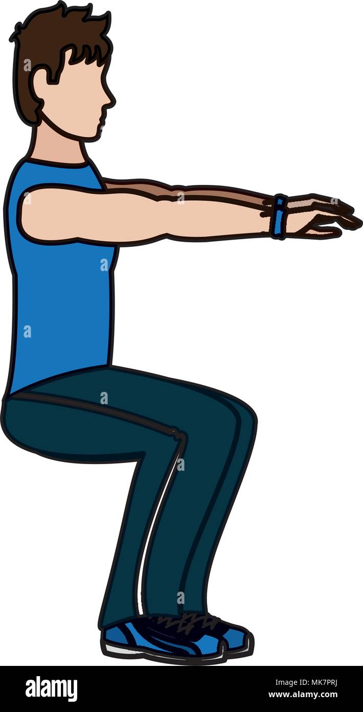color fitness man doing squats training Stock Vector Image & Art - Alamy