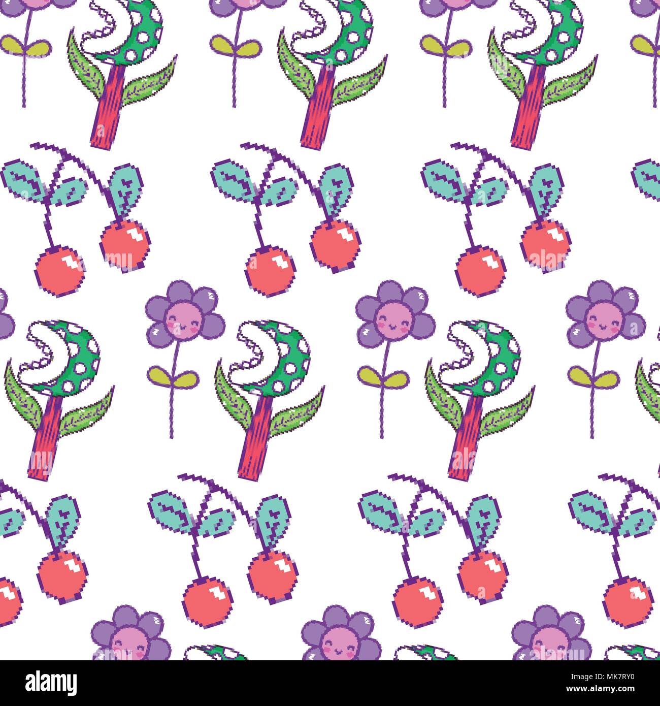 videogame plant with cherry fruit and flower background Stock Vector ...