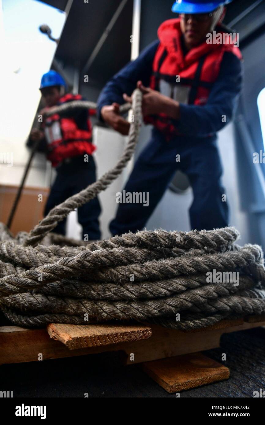 171116-N-BK384-193 MEDITERRANEAN SEA (Nov. 16, 2017) Sailors aboard the ...