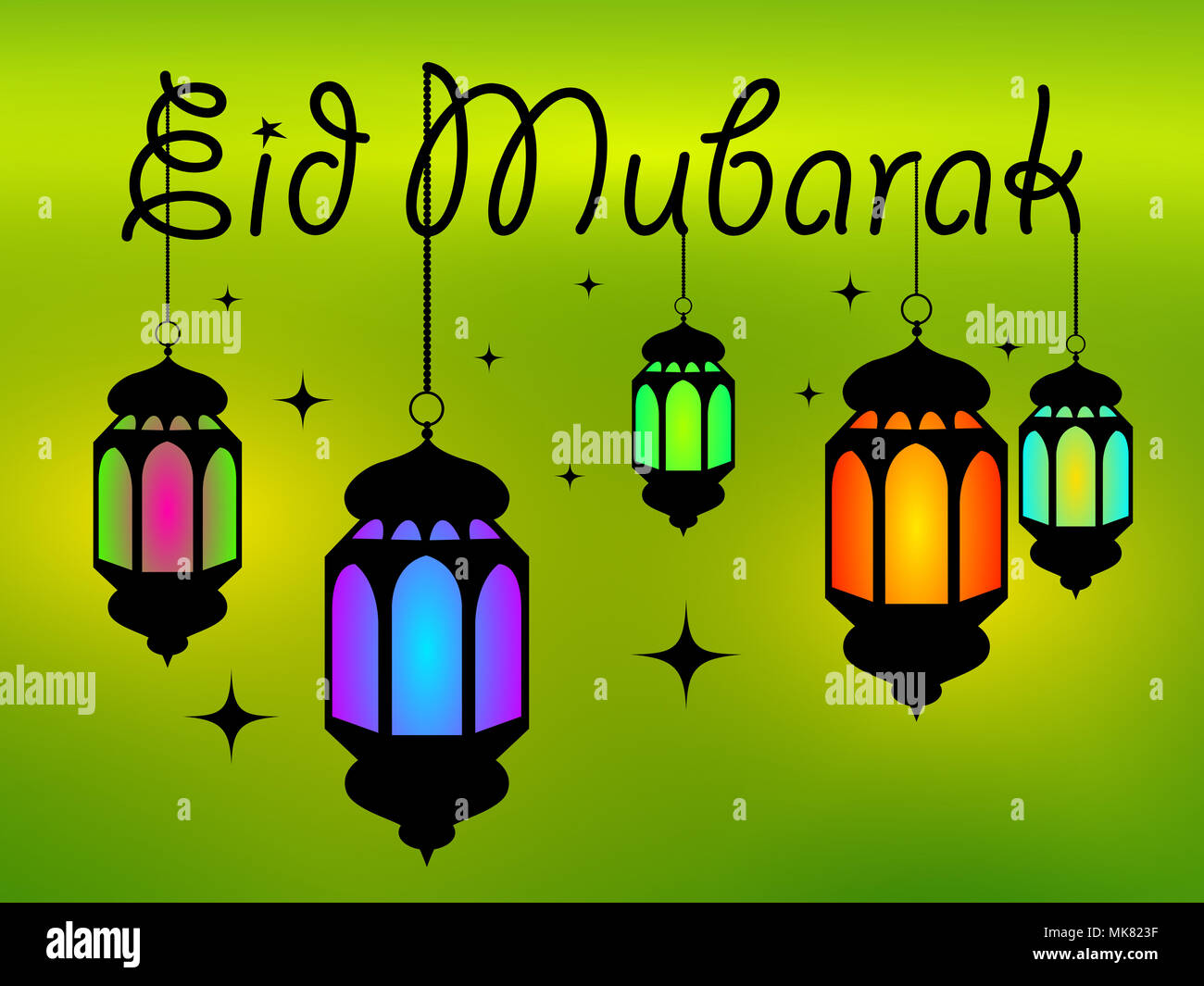 Eid murak colored lanterns or fanous greeting card or background Stock ...