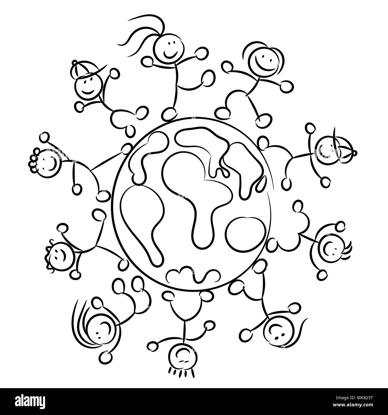 World With Children Clipart Black And White