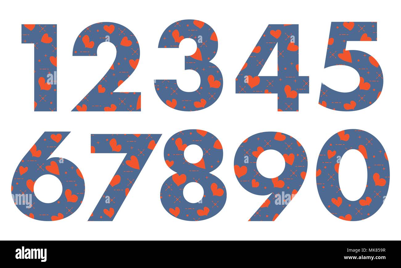 Arabic numerals, painted with a colorful background with hearts ...