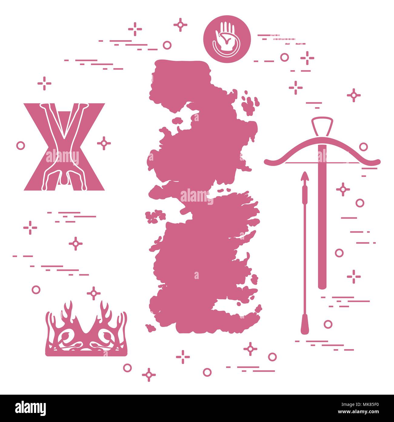 Symbols of the popular fantasy television series. Art and cinema theme ...